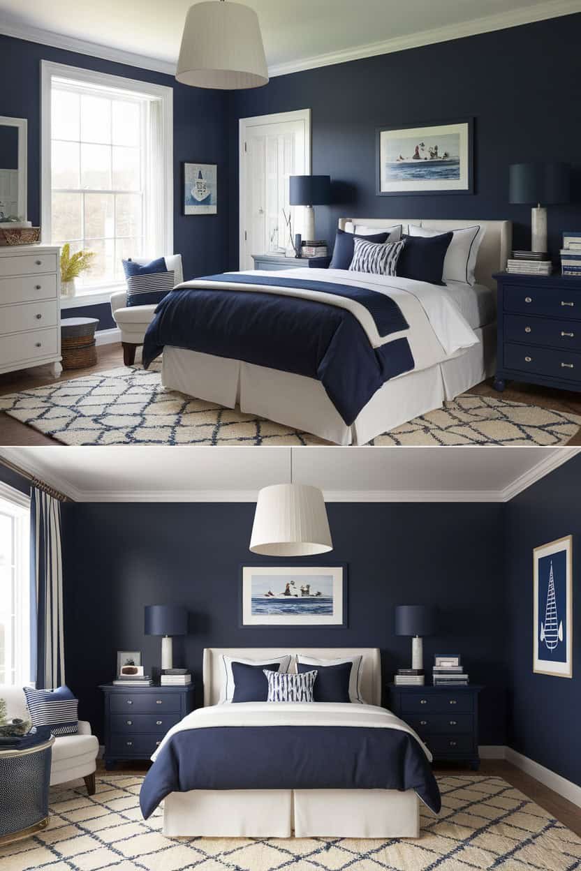 Ways to Create a Navy Nautical Bedroom for a Beachy Escape ** - Fabricerie
